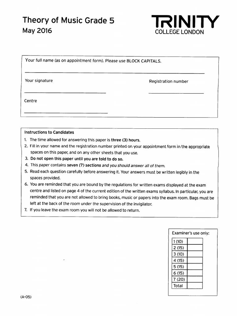 Grade 5 Trinity Question Paper | PDF