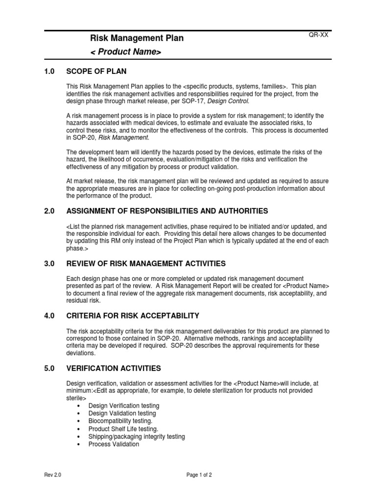Risk Management Plan Template | PDF | Risk Management | Verification ...