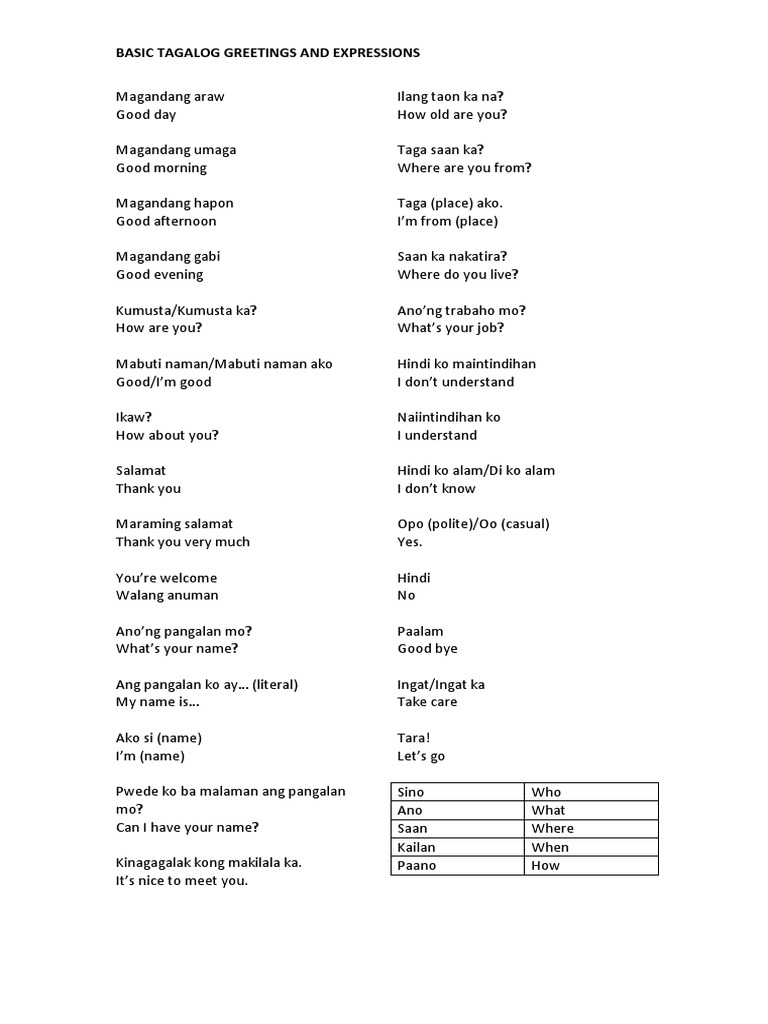 Basic Tagalog Greetings | PDF