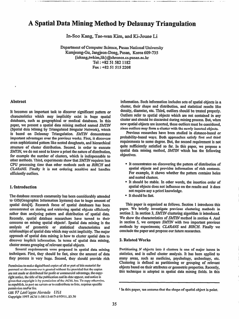 A Spatial Data Mining Method by Delaunay Triangulation: In-So0 Kang, Tae-Wan Kim, and Ki-Joune ...