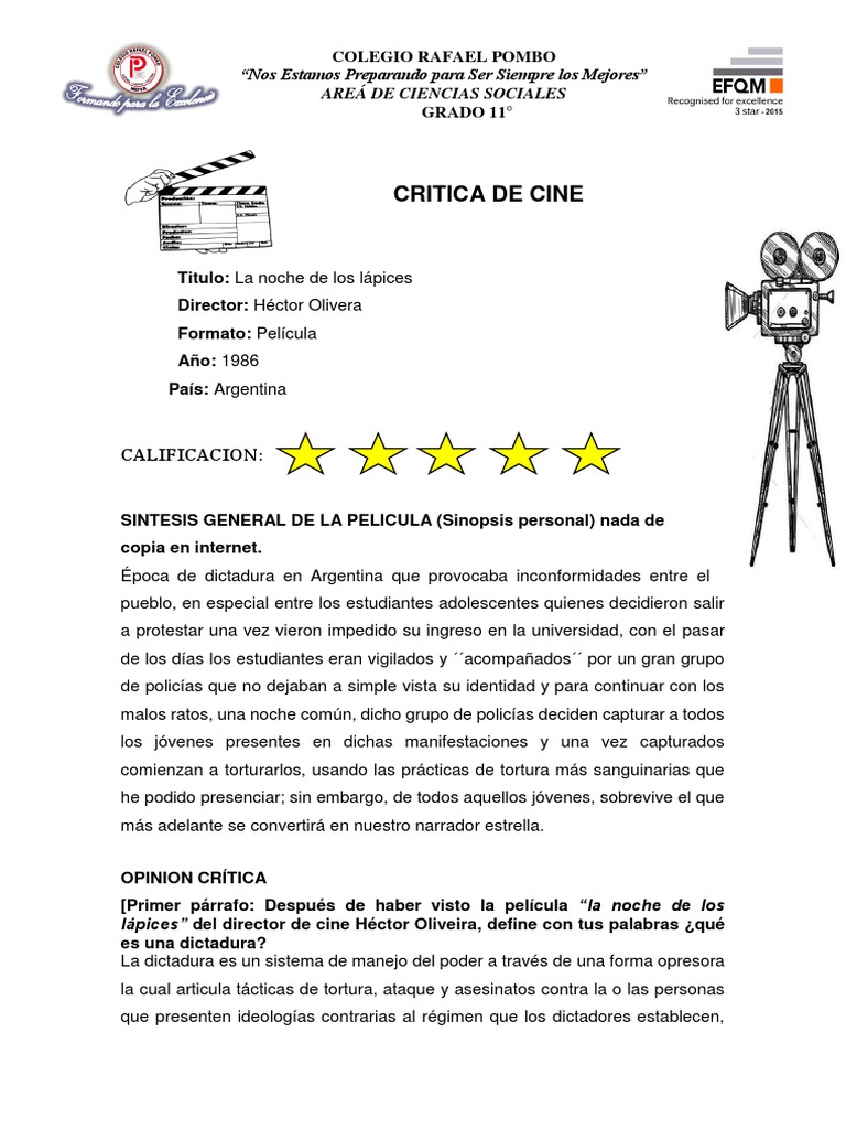 Critica de Cine Pelicula La Noche de Los Lápices | PDF | Dictadura ...