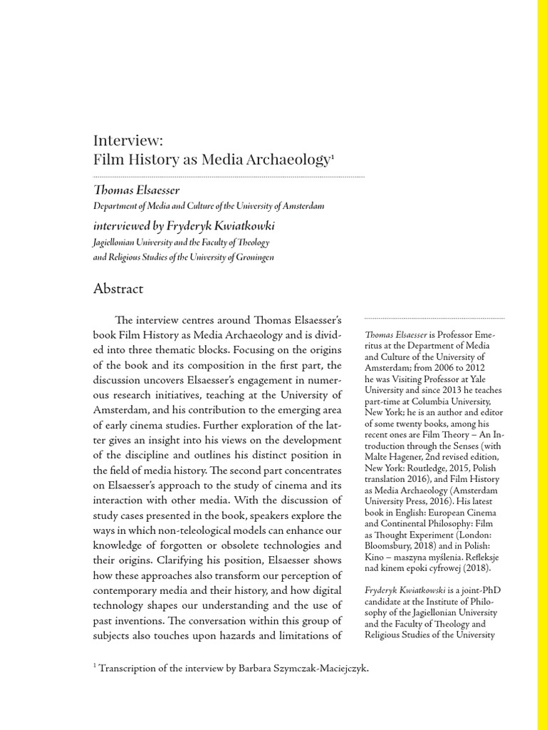 Interview: Film History As Media Archaeology: Thomas Elsaesser ...