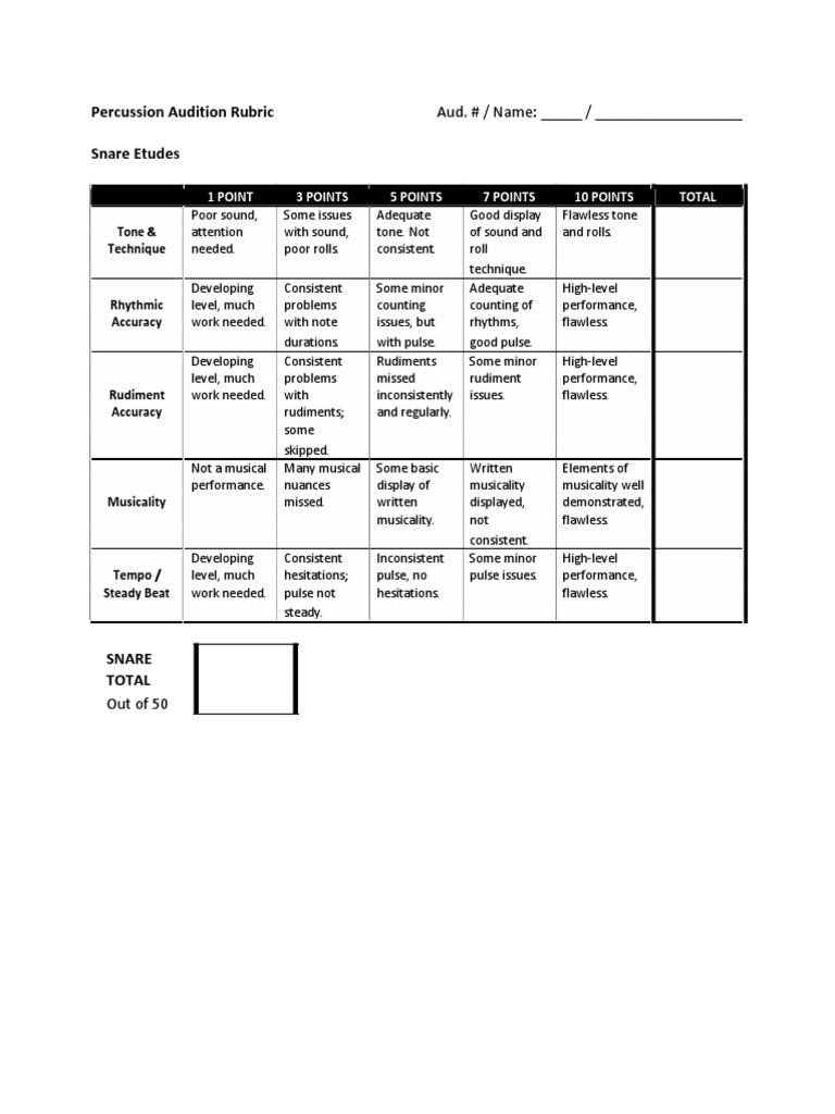 Drhs Percussion Audition Rubric | PDF