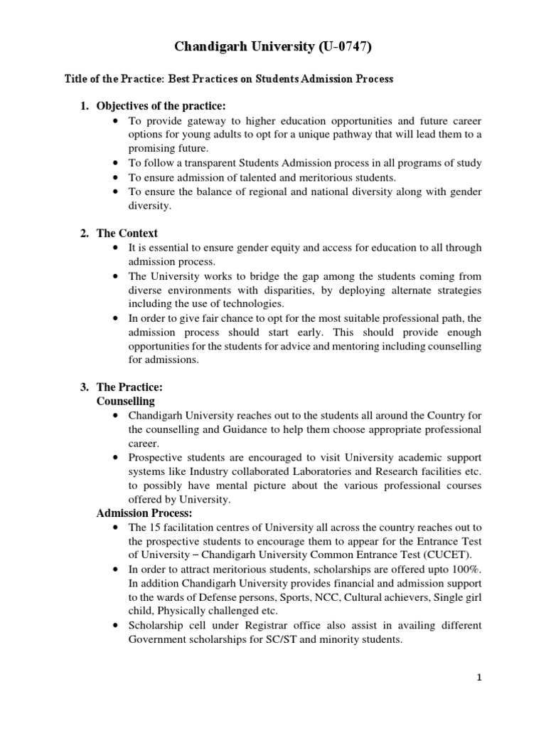 Chandigarh University (U-0747) | PDF | University And College Admission ...