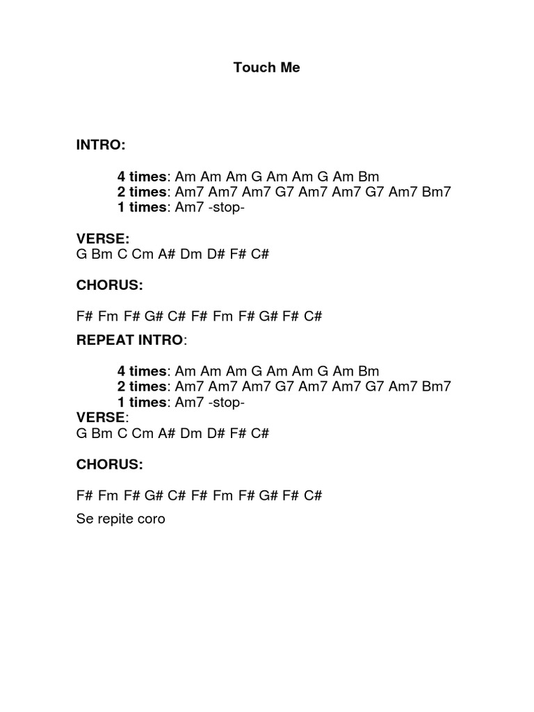 Touch Me Chords and Lyrics Guide | PDF | Foreign Language Studies