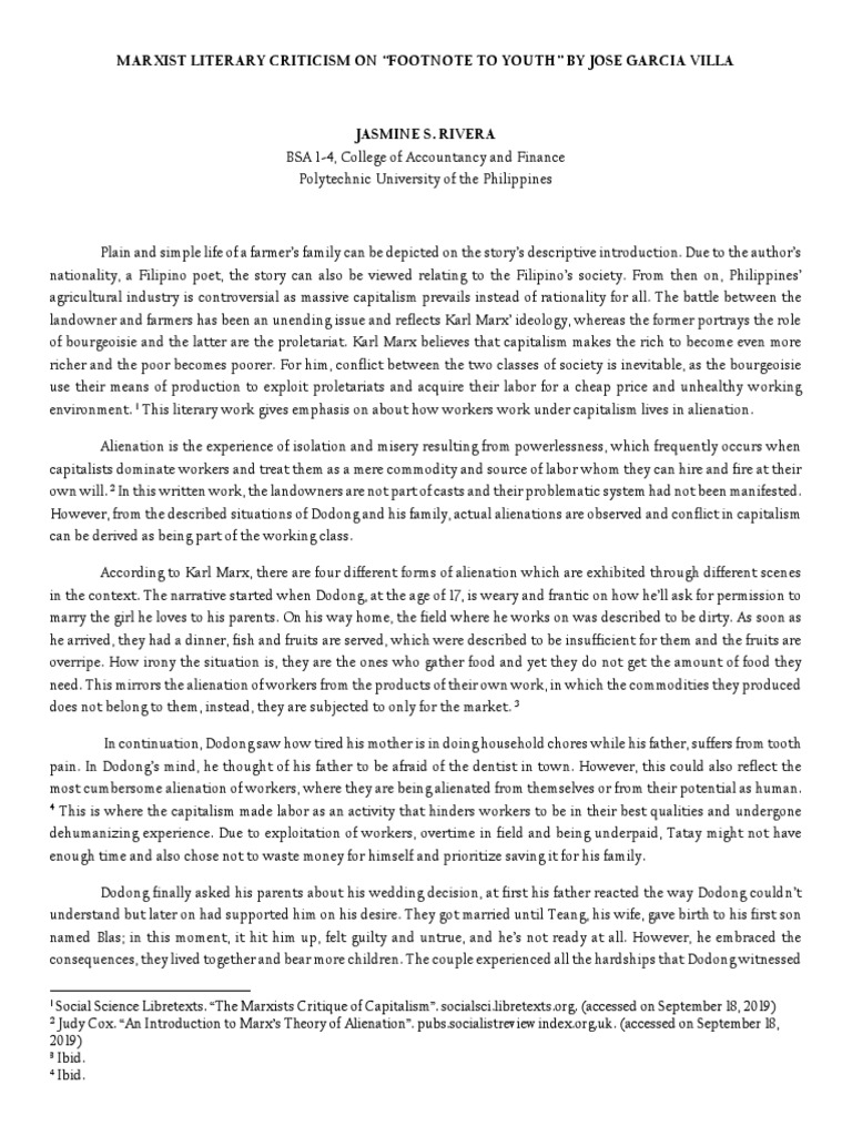Marxist Critique of "Footnote to Youth" | PDF | Marx's Theory Of ...