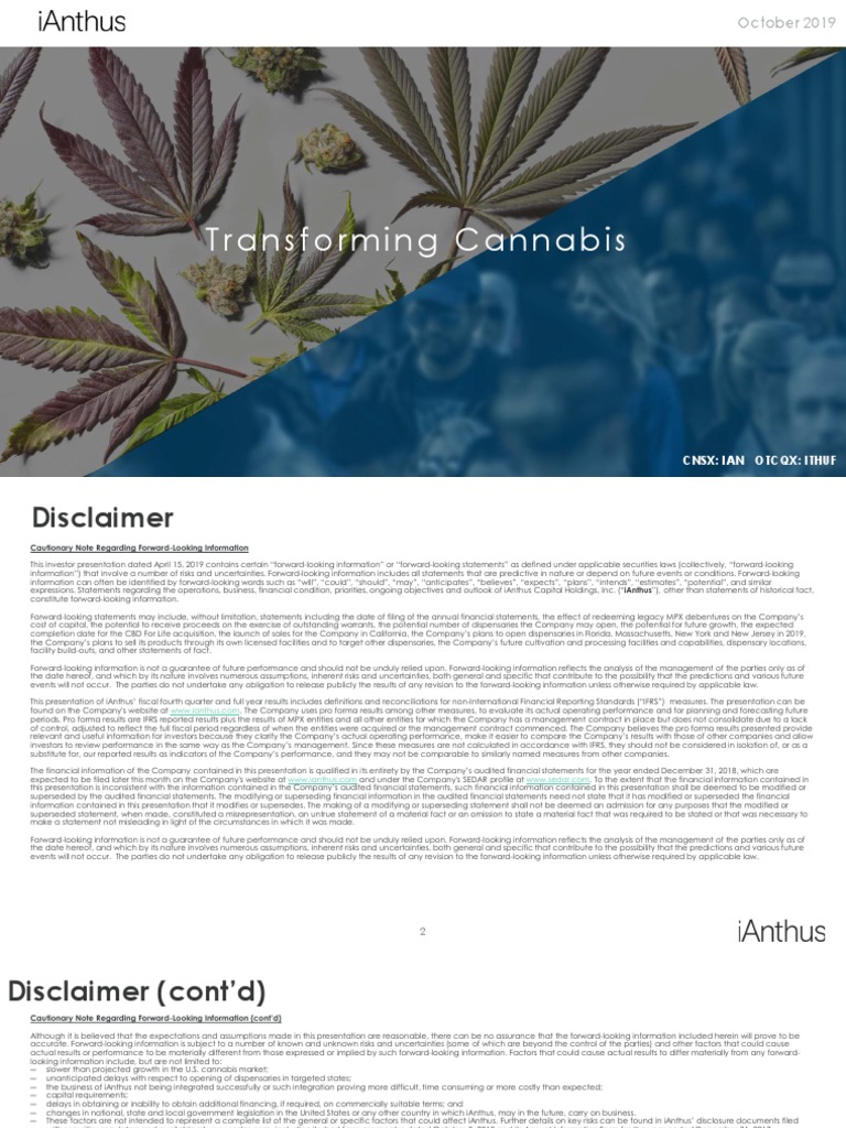 iAnthus Capital Holdings Overview | PDF | Earnings Before Interest ...