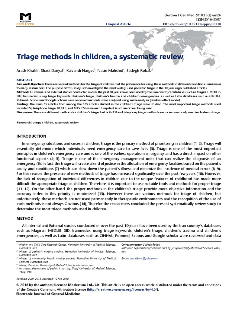 Triage Methods in | PDF | Emergency Department | Medicine