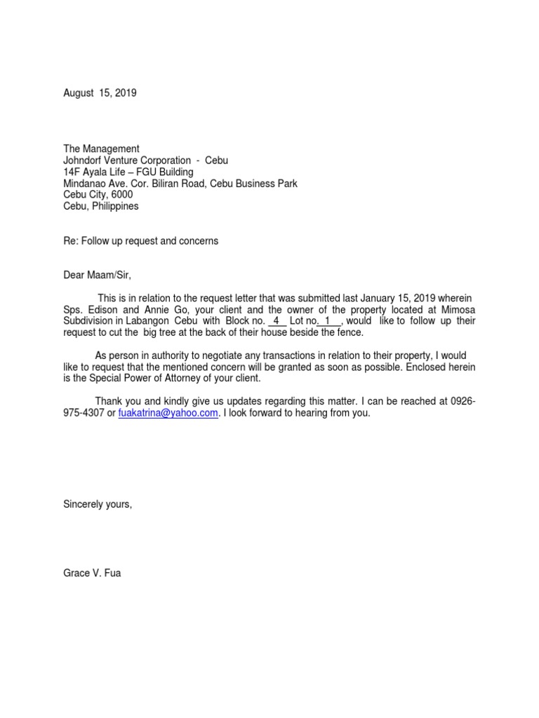 Follow Up Request Letter | PDF