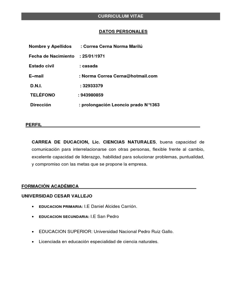 Curriculum Vitae de Judith | PDF | Plan de estudios | Educación especial