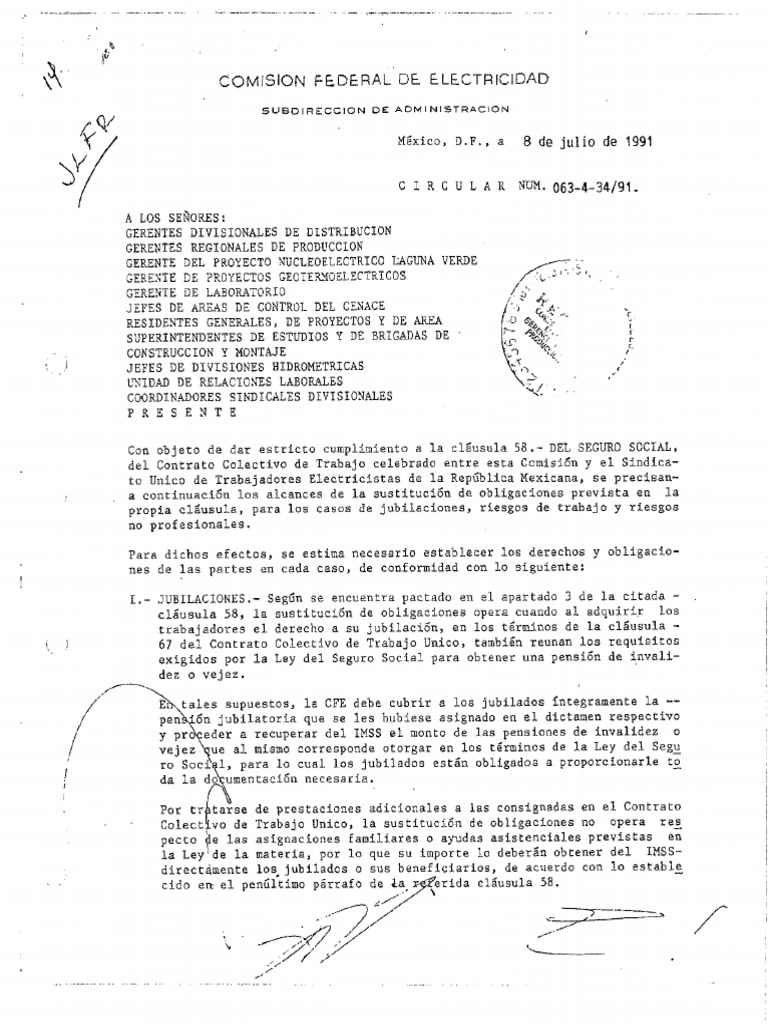 CIRCULAR No. 063-4-34-91.subrogacion CFE | PDF