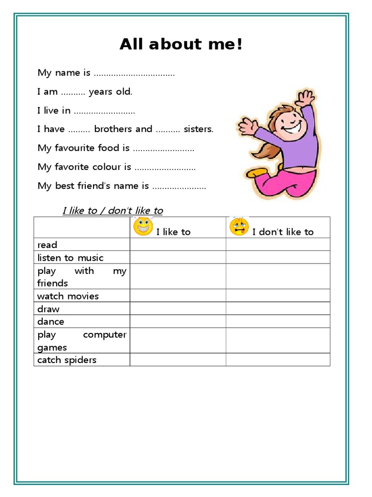 Fun "All About Me" Activity Worksheet | PDF