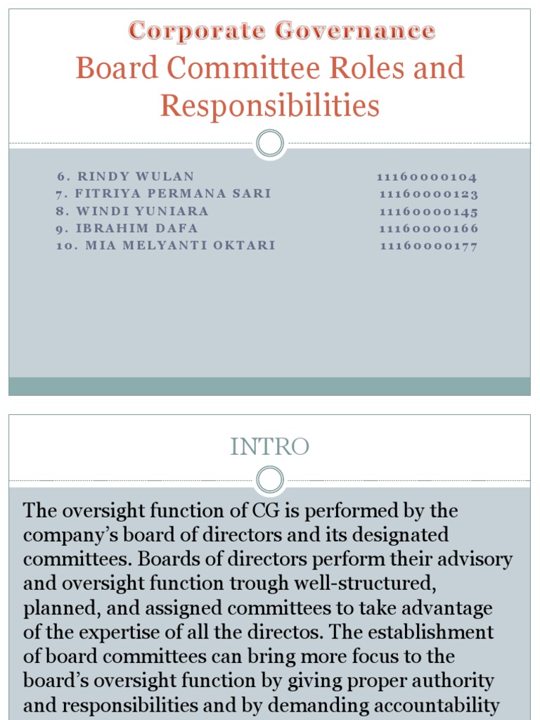 Board Committee Roles and Responsibilities | PDF | Audit Committee ...