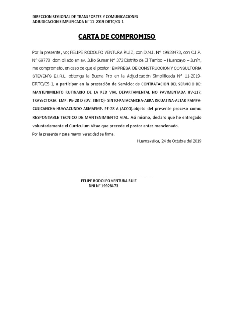 Modelo Carta de Compromiso | PDF | España | Gobierno de españa
