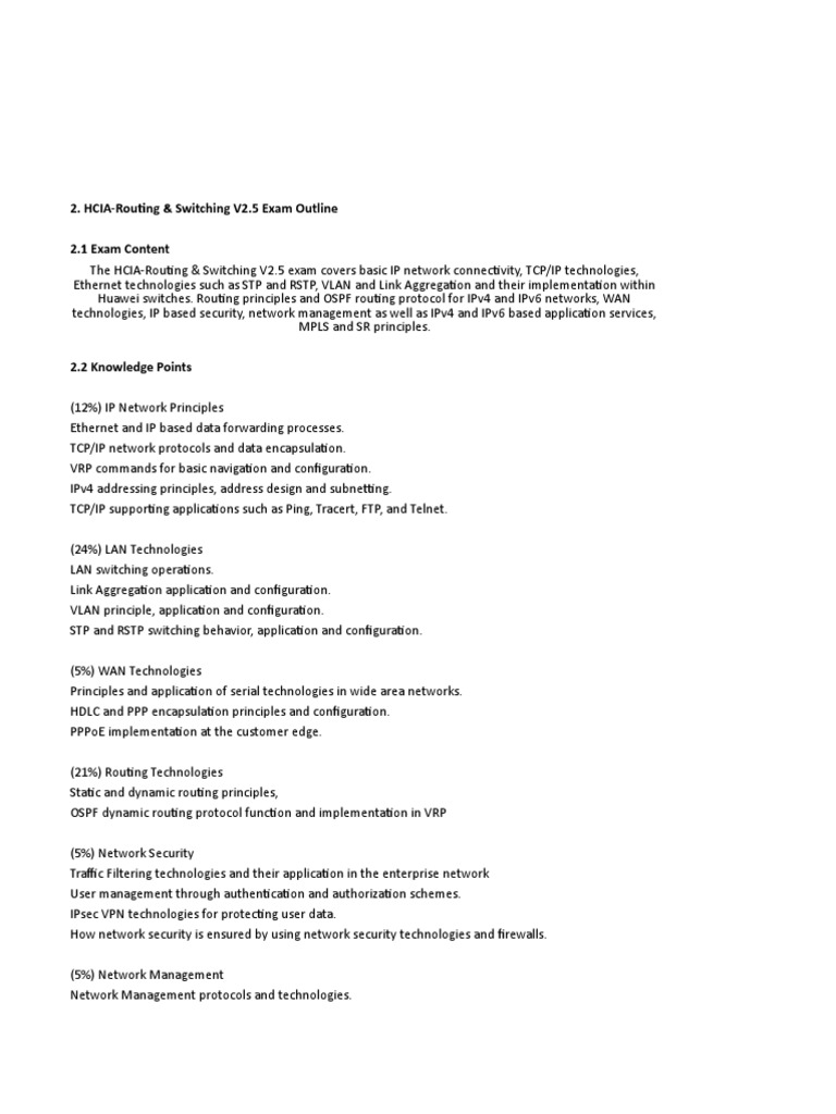 HCIA-Routing & Switching V2.5 Exam Outline | PDF