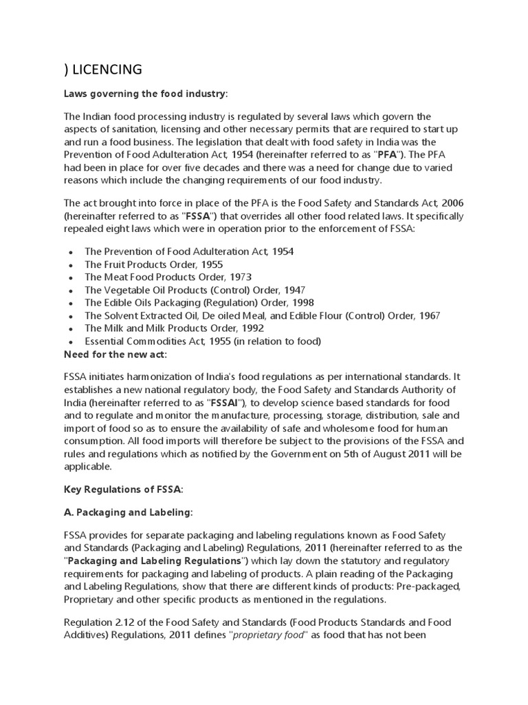 ) Licencing: Laws Governing The Food Industry | PDF | Packaging And ...