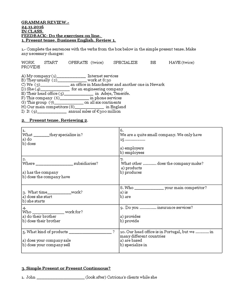 Grammar Review | PDF | Grammar | Communication