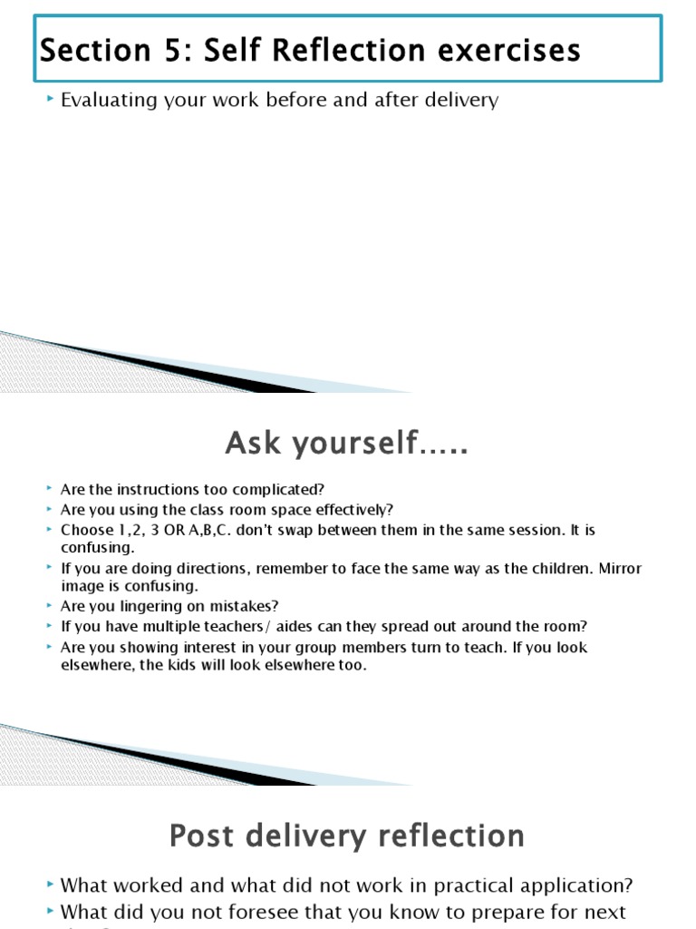 Section 5: Self Reflection Exercises: Evaluating Your Work Before and ...