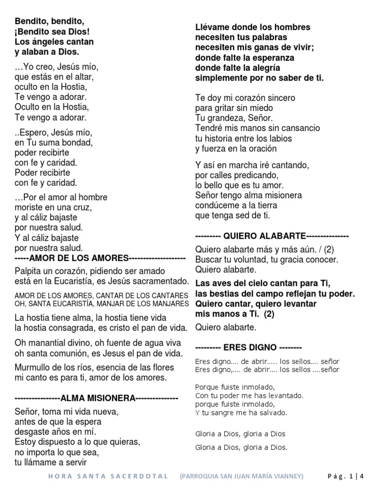 Esquema de Cantos para Hora Santa Sacerdotal | PDF | eucaristía | Amor