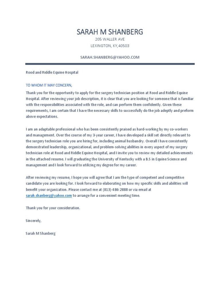 Cover Letter Rood and Riddle | PDF