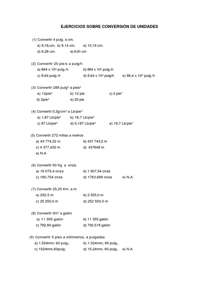 CLASE 2. Ejercicios Sobre Conversion de Unidades | PDF | Observación ...