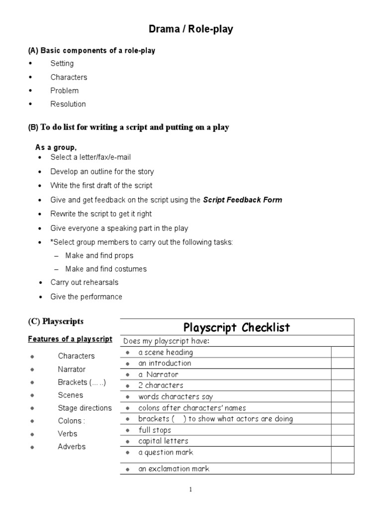 Drama / Role-Play: To Do List For Writing A Script and Putting On A ...