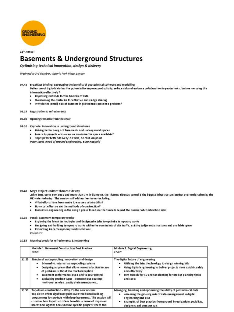 Basements & Underground Structures: Optimising Technical Innovation, Design & Delivery | PDF ...