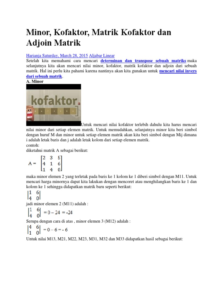 Kofaktor dan Adjoin Matriks 3x3 | PDF
