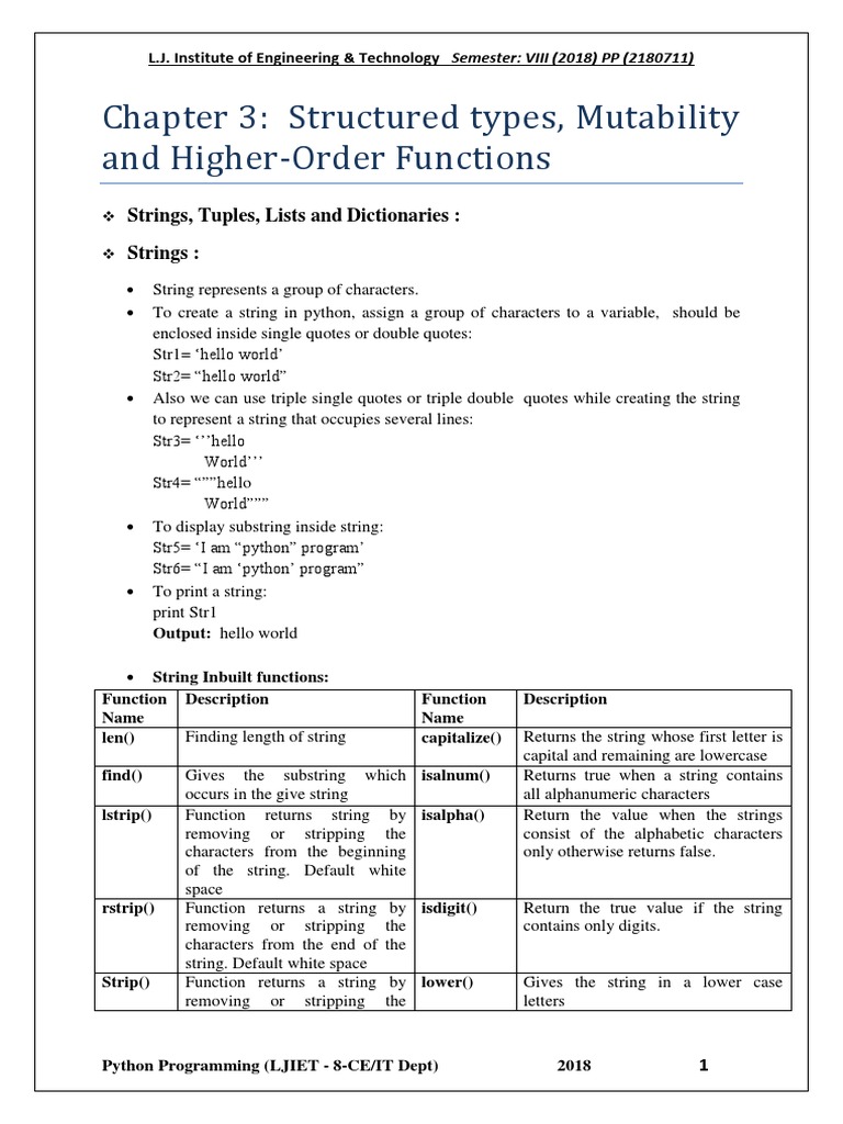 Chapter 3: Structured Types, Mutability and Higher-Order Functions | PDF | Letter Case | String ...