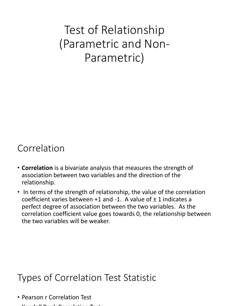 Test Of Relationship Parametric And Non Parametric Pdf Spearmans