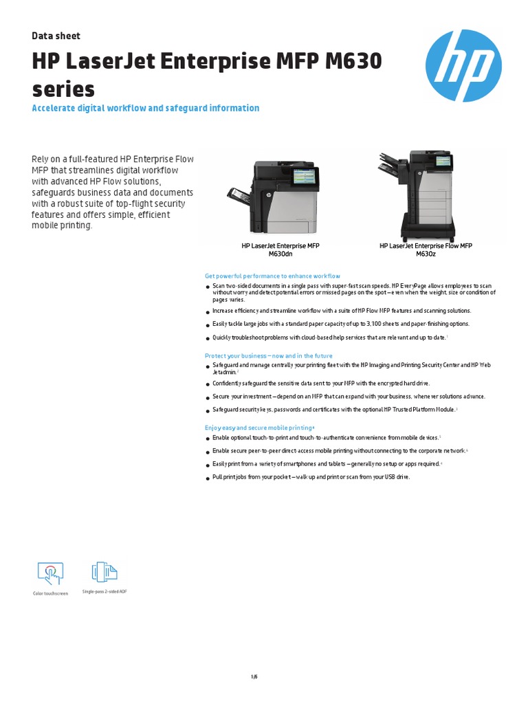 HP Laserjet Enterprise MFP M630 Series: Data Sheet | PDF | Image ...