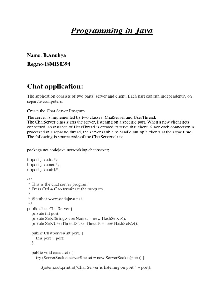 Chat Application Java | PDF | Port (Computer Networking) | Network Socket
