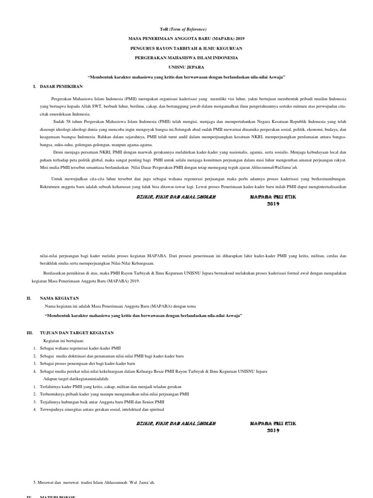 MAPABA 2019: Kaderisasi PMII UNISNU | PDF | Ilmu Sosial