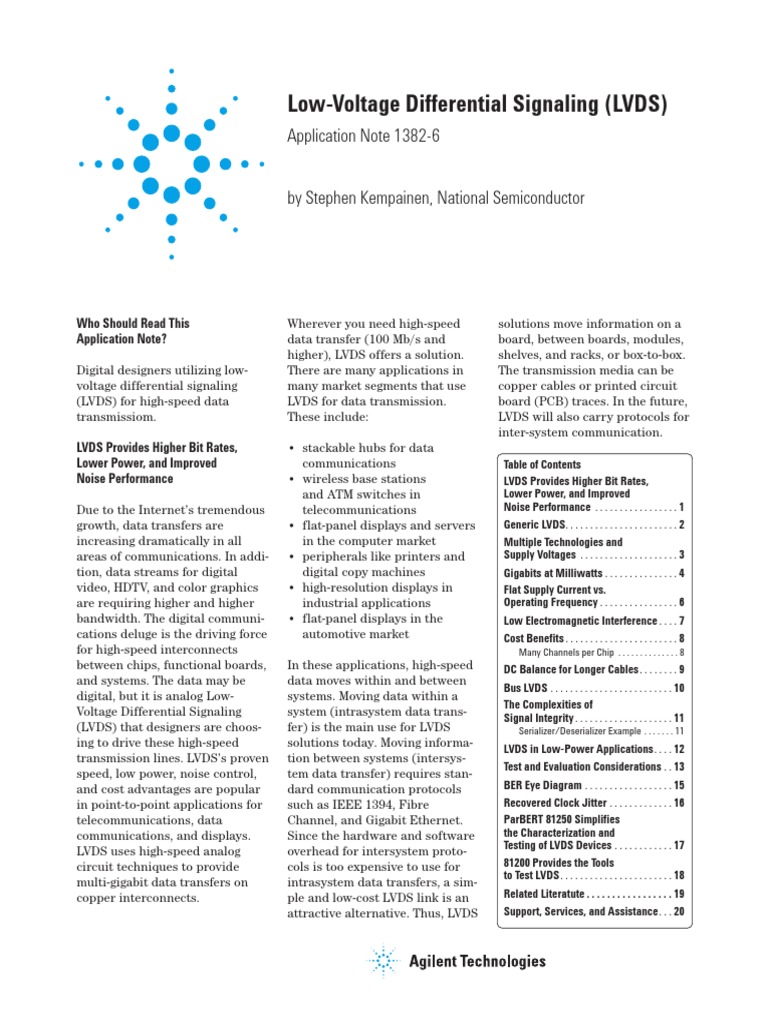 Low-Voltage Differential Signaling (LVDS) : Application Note 1382-6 ...