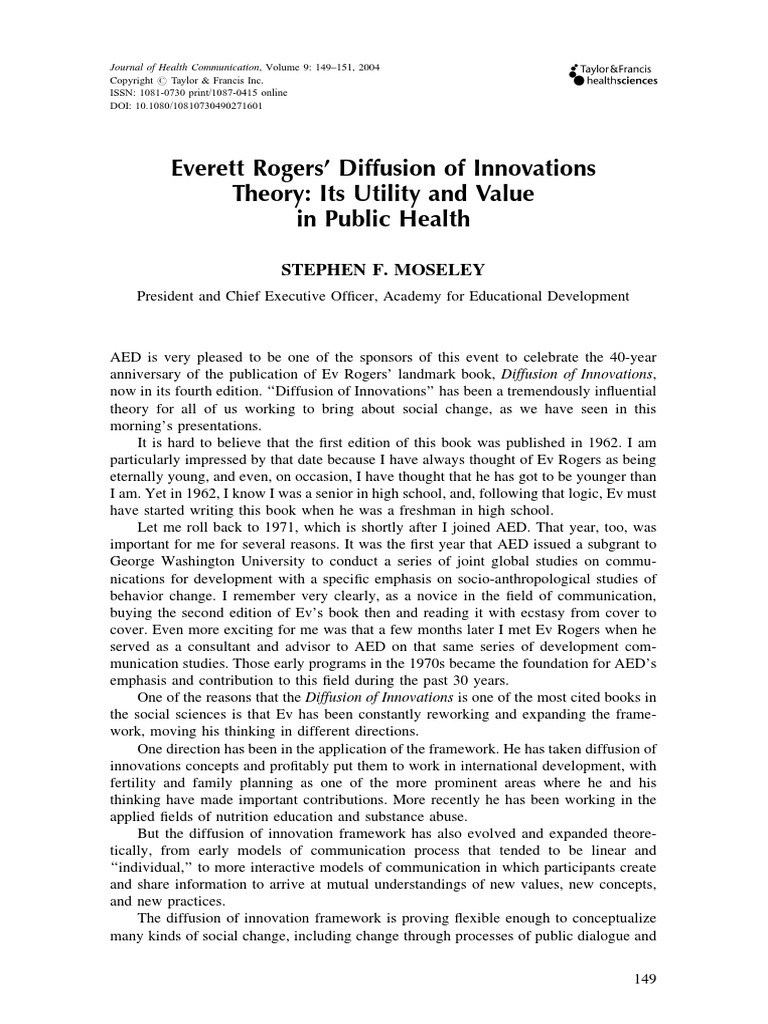 Everett Rogers Diffusion of Innovations Theory PDF | PDF | Public ...