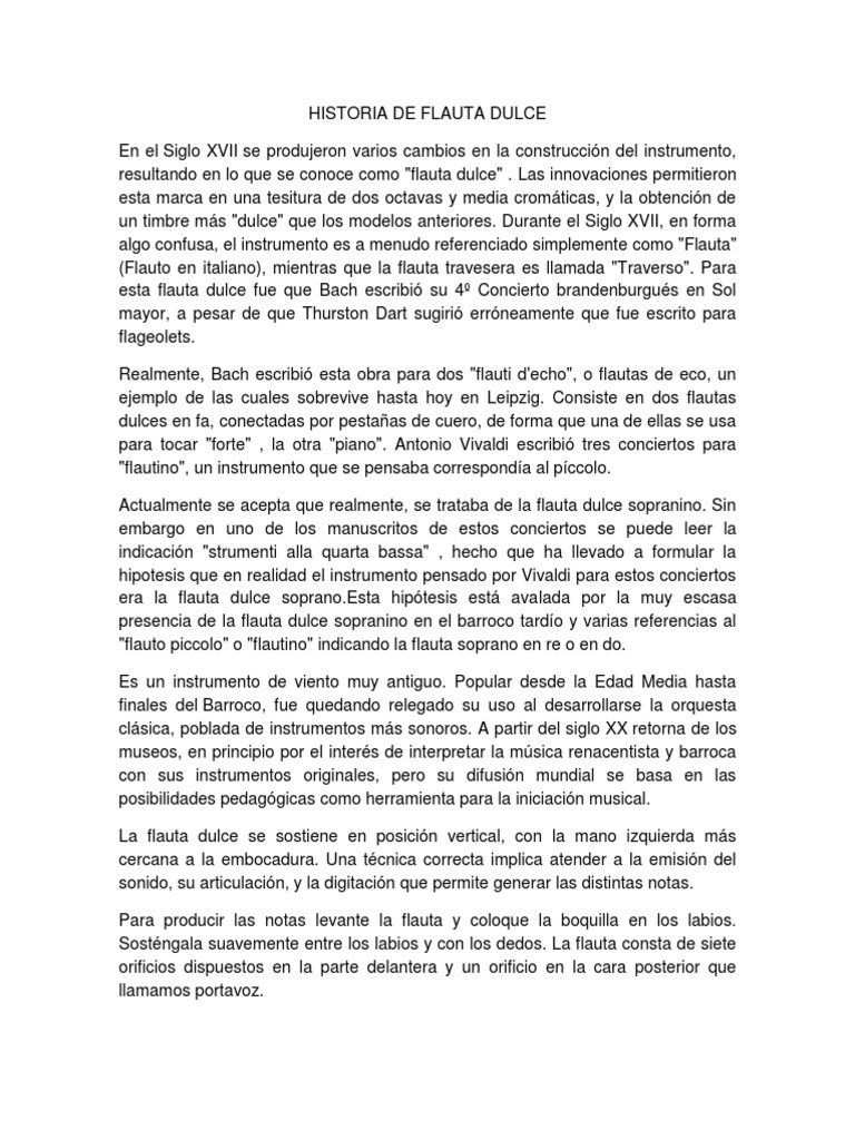 Historia de Flauta Dulce | PDF | Grabadora (instrumento musical ...