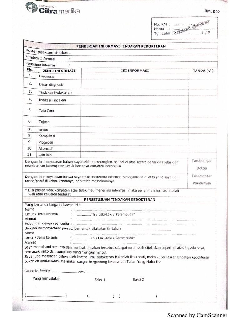 Form Persetujuan Tindakan Kedokteran - 1 | PDF
