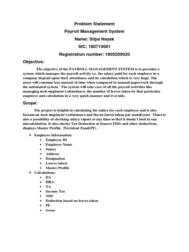 Payroll Management System Problem Statement | PDF