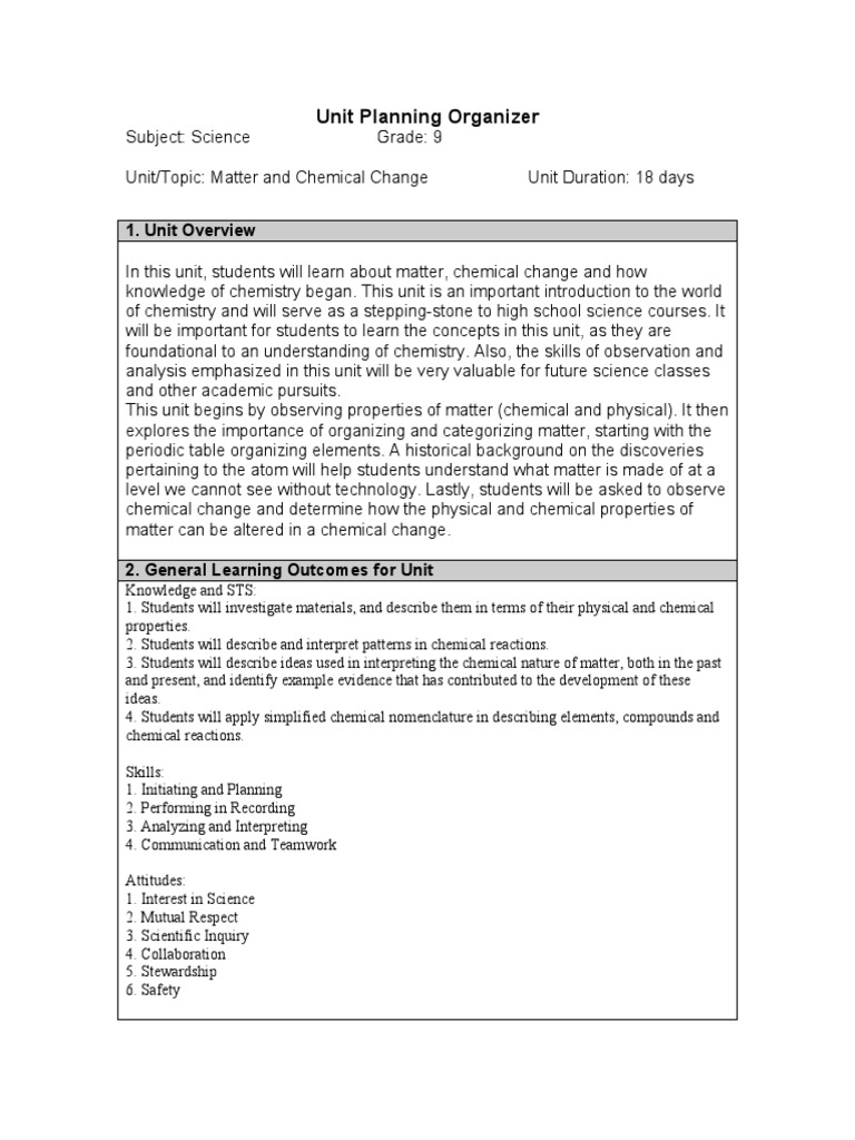 Unit Planning Organizer-Gr | PDF | Chemical Compounds | Molecules