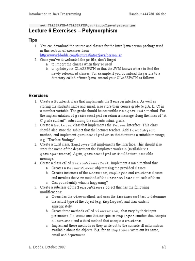 Lesson 6 Exercises Pdf Method Computer Programming Class Computer Programming