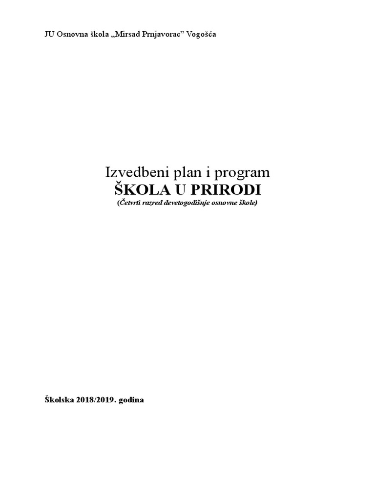 Izvedbeni Plan Škola U Prirodi Cetvrti Razred MP | PDF