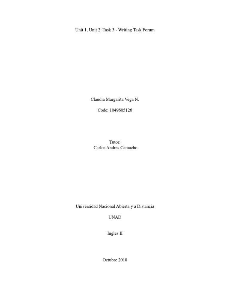 Unit 1, Unit 2 Task 3 - Writing Task Forum - Claudia M Vega | PDF ...