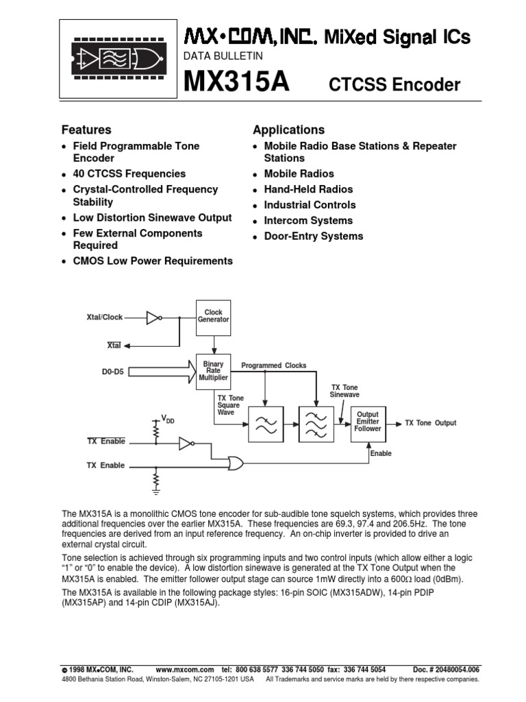CTCSS Encoder: Features Applications | PDF | Electrical Circuits ...