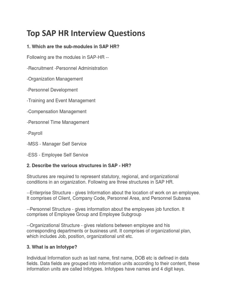 Top SAP HR Interview Questions | PDF | Payroll | Data