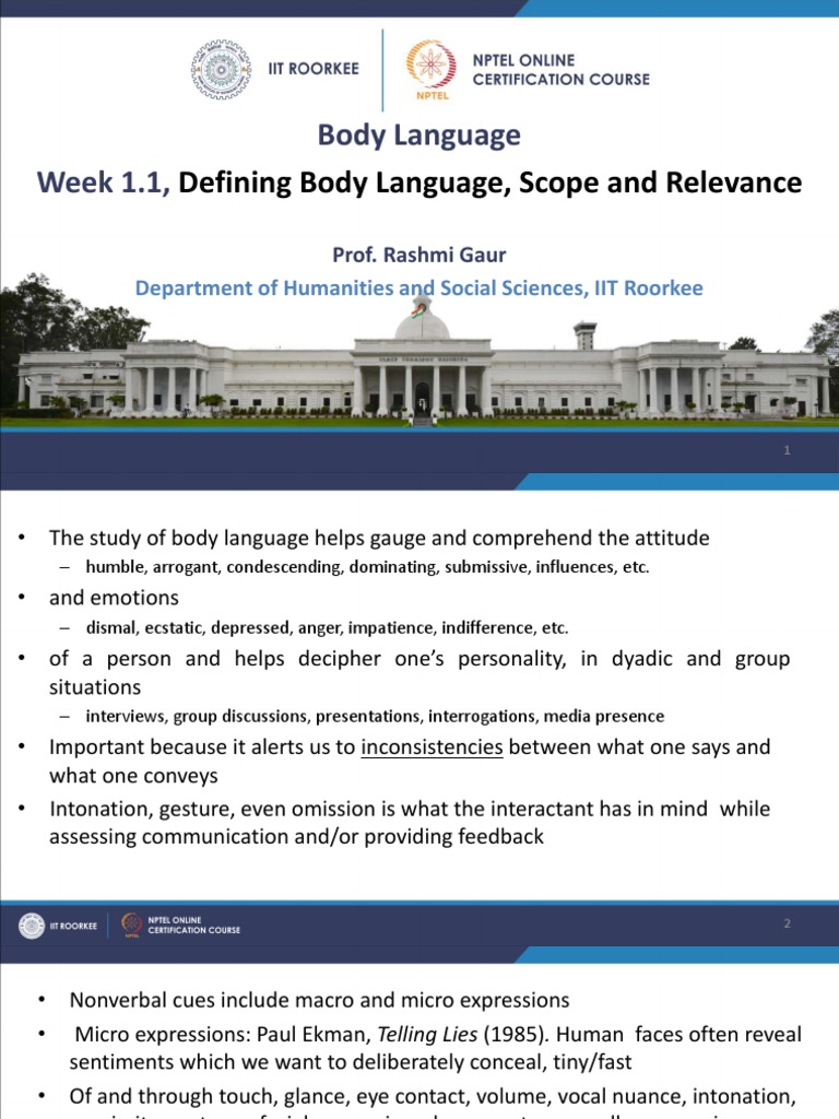 Body Language Week 1.1 | PDF | Nonverbal Communication | Body Language