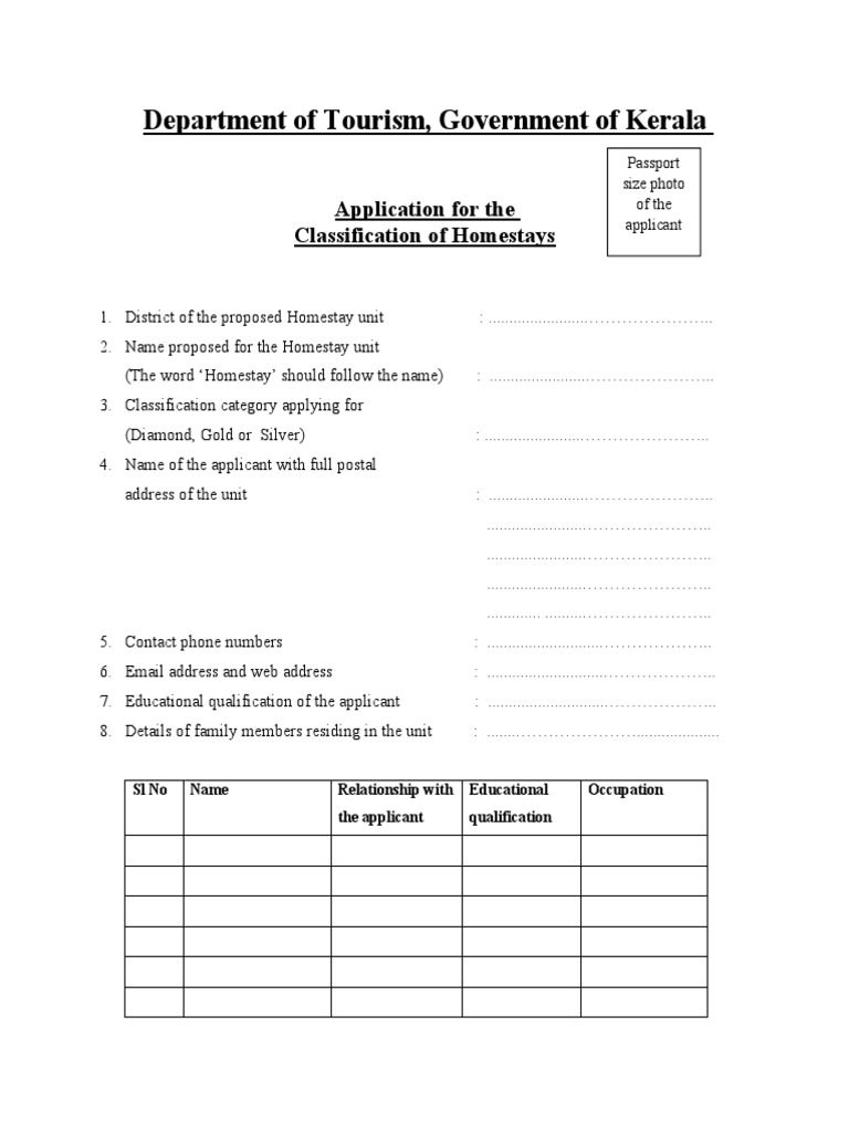 Department of Tourism, Government of Kerala: Application For The ...