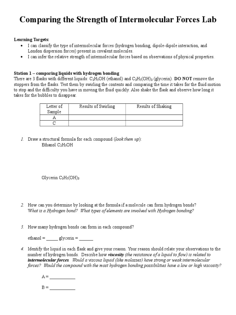 Intermolecular Forces Lab Activity | PDF | Ionic Bonding | Covalent Bond