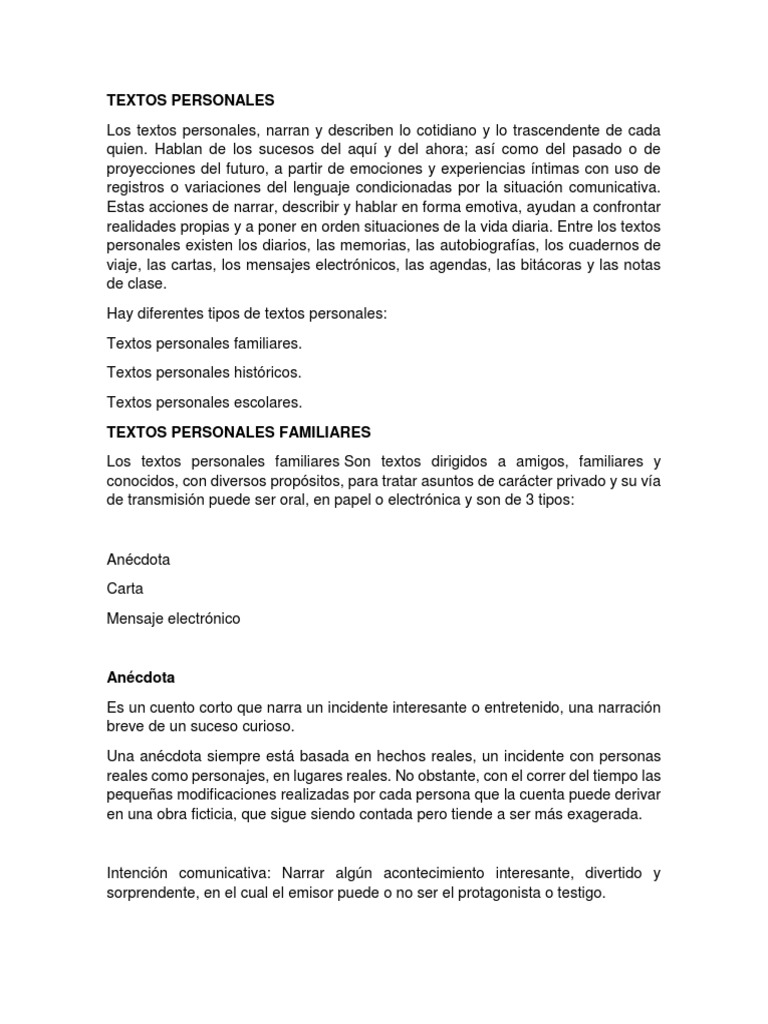 Textos Personales | PDF | Asistente personal digital | Narrativa