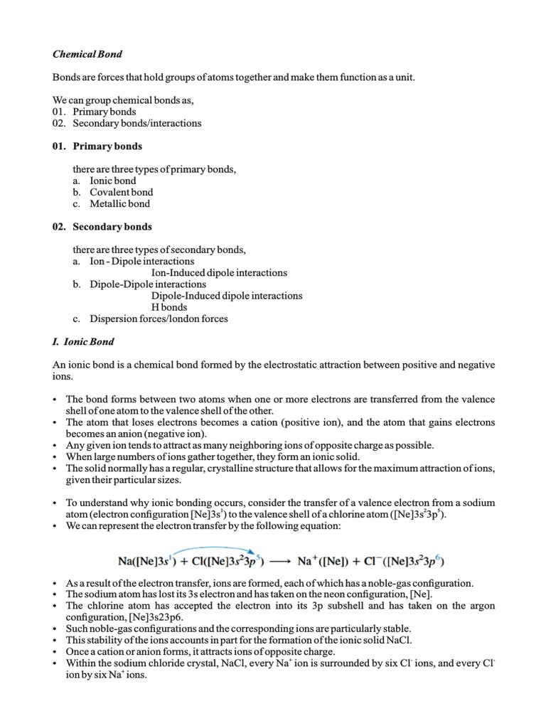 Primary Bonds: Chemical Bond | PDF