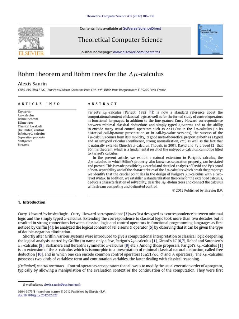 The Lambda-Mu Calculus | PDF | Theorem | Metalogic